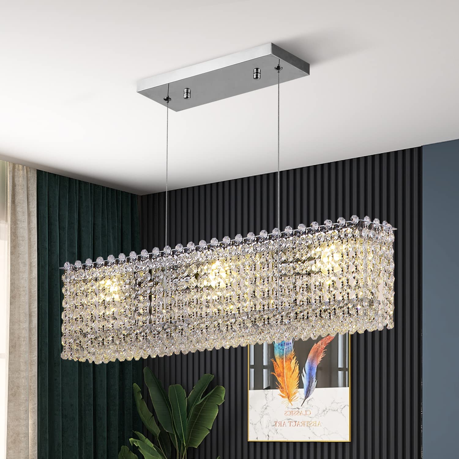 Long Rectangular Chandelier YLK Modern Crystal Chandelier For Dining
