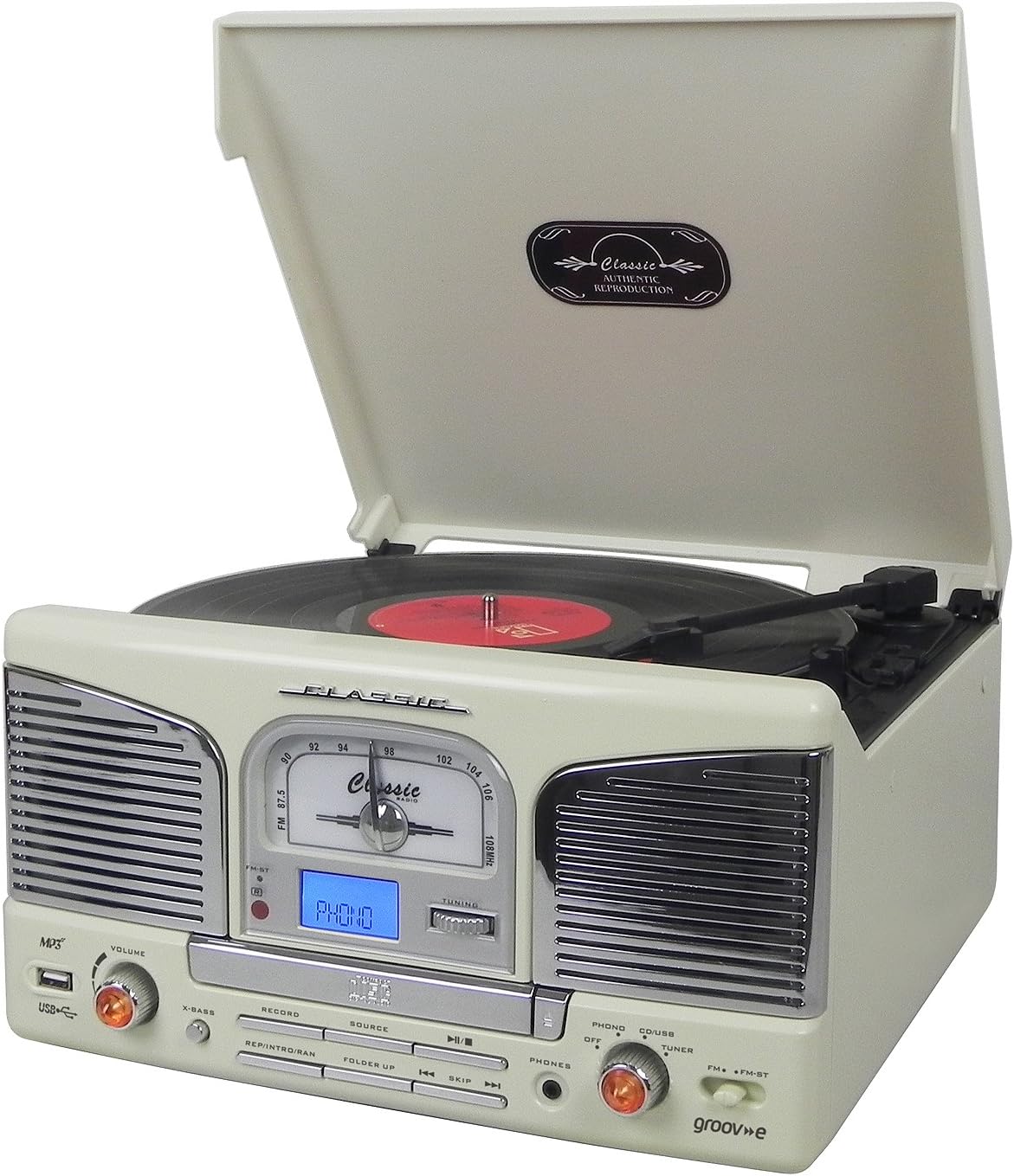 Groov-e Retro Series Music Centre Vinyl Record Player with CD, USB and ...