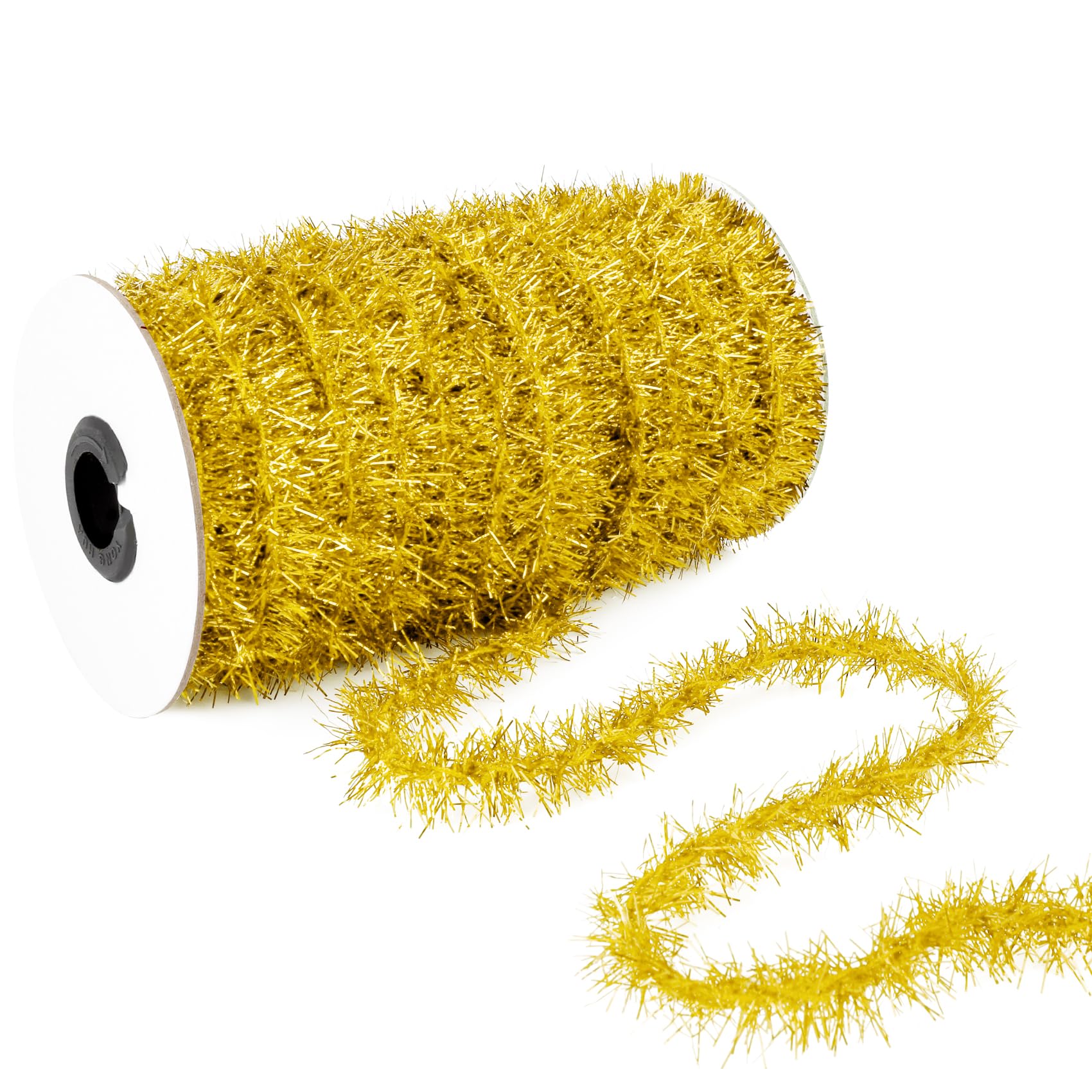 Amazon.com: Gold Tinsel Christmas Tree 50 Yards Christmas Tree Tinsel ...