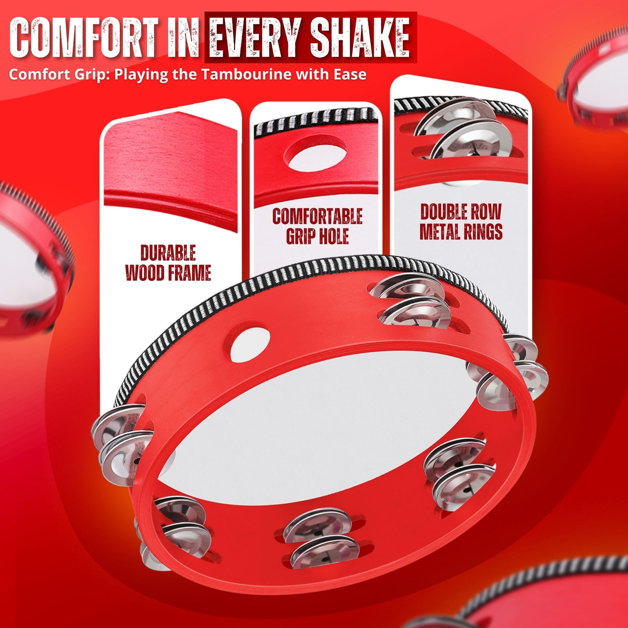 Snapklik.com : Flexzion Wood Handheld Tambourine Adults 8-Inch Double ...