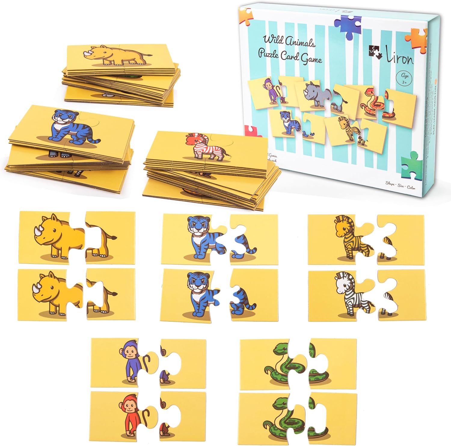 Amazon.com: Liron 60 Cards Jigsaw Animal Puzzles – Kids Ages 3-5 ...