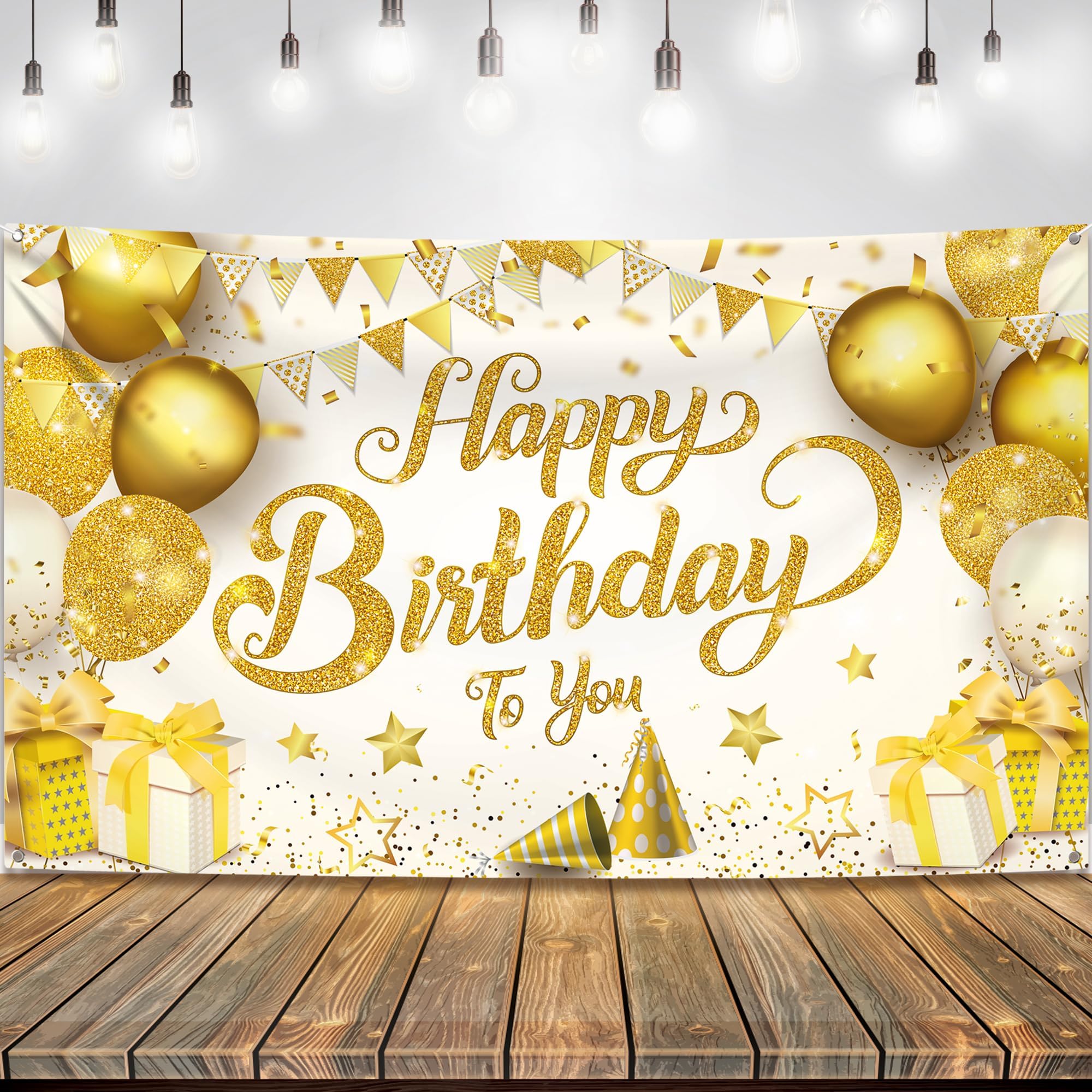 Amazon.com : Tatuo Happy Birthday Decorations Backdrop Banner, Glitter ...