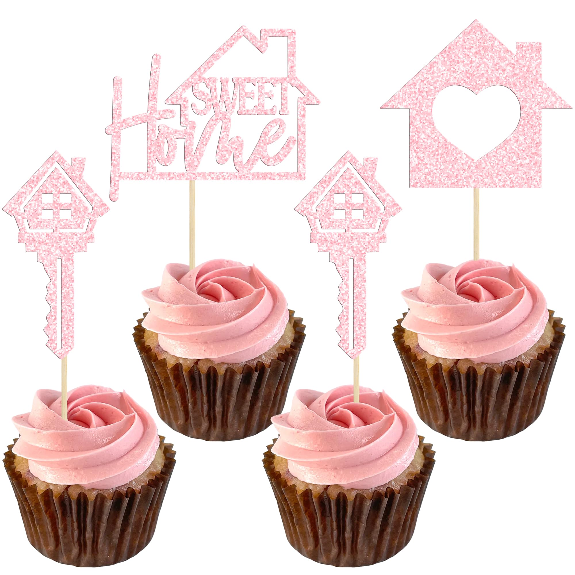 Amazon.com: Gyufise 24 Pack Sweet Home Cupcake Toppers Glitter key ...