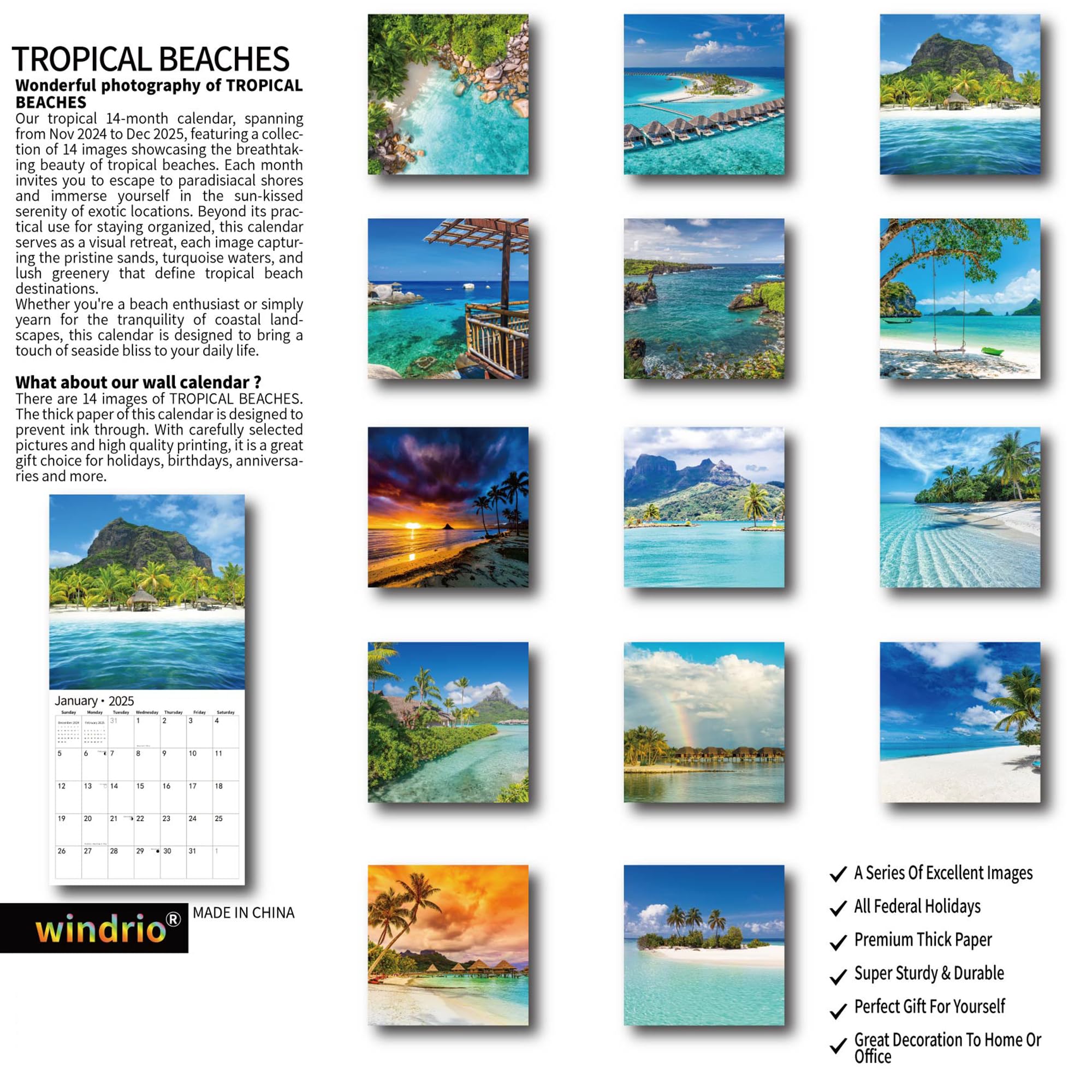 2026 Wall Calendars 2025 Tropical Beaches Wall Calendar - 18 Month ...