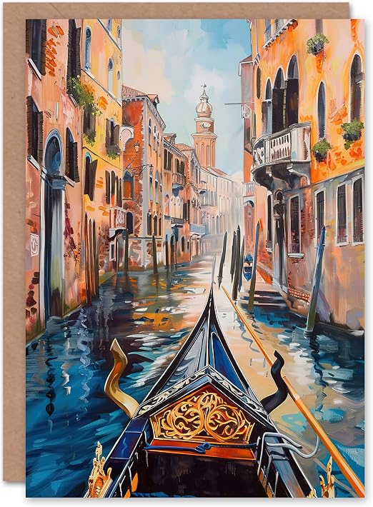 Artery8 Greeting Card Venice Canal Gondola Ride View Oil Painting Blank ...