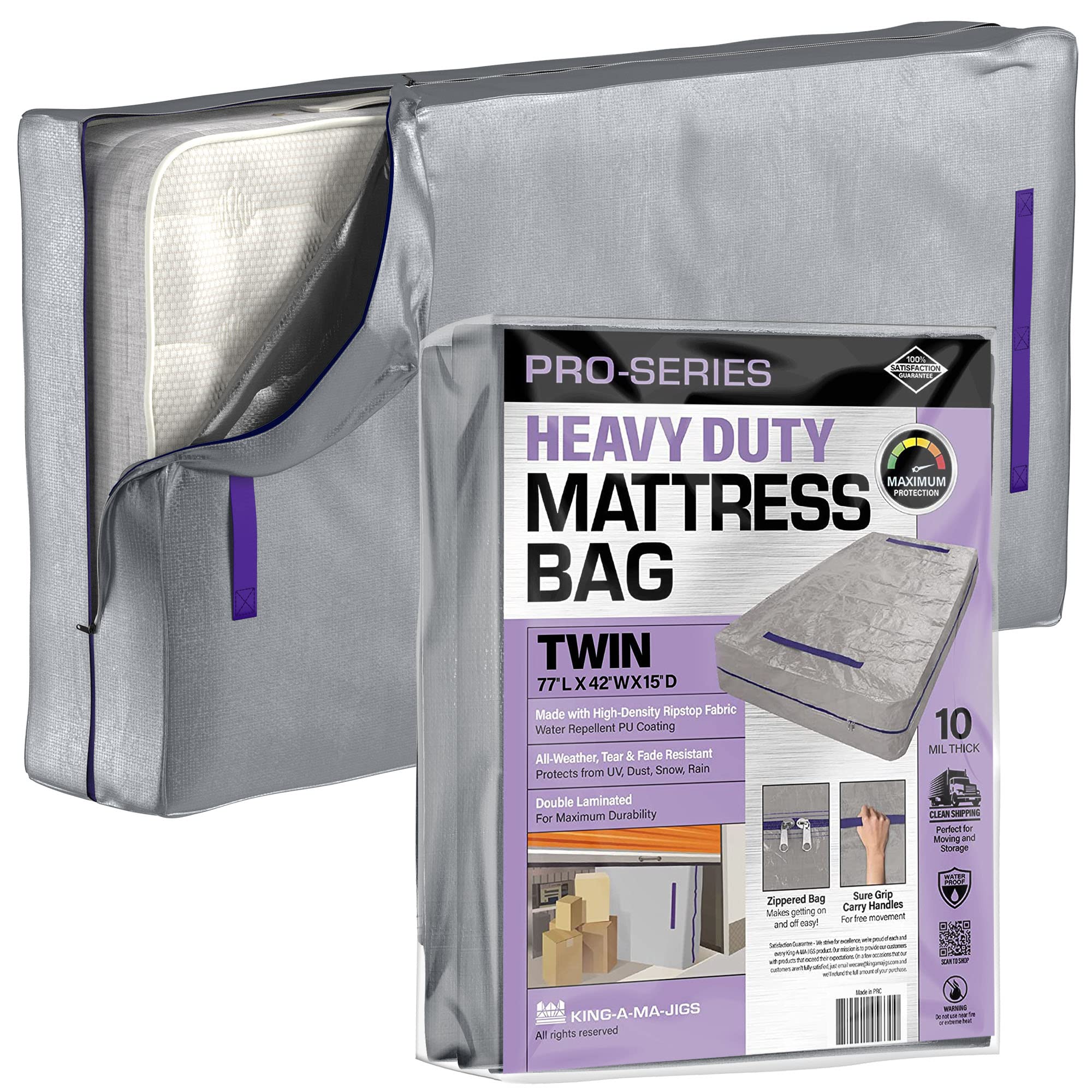 Amazon.com: (Twin) 10 Mil Thick - Moving and Storage Mattress Bag w ...