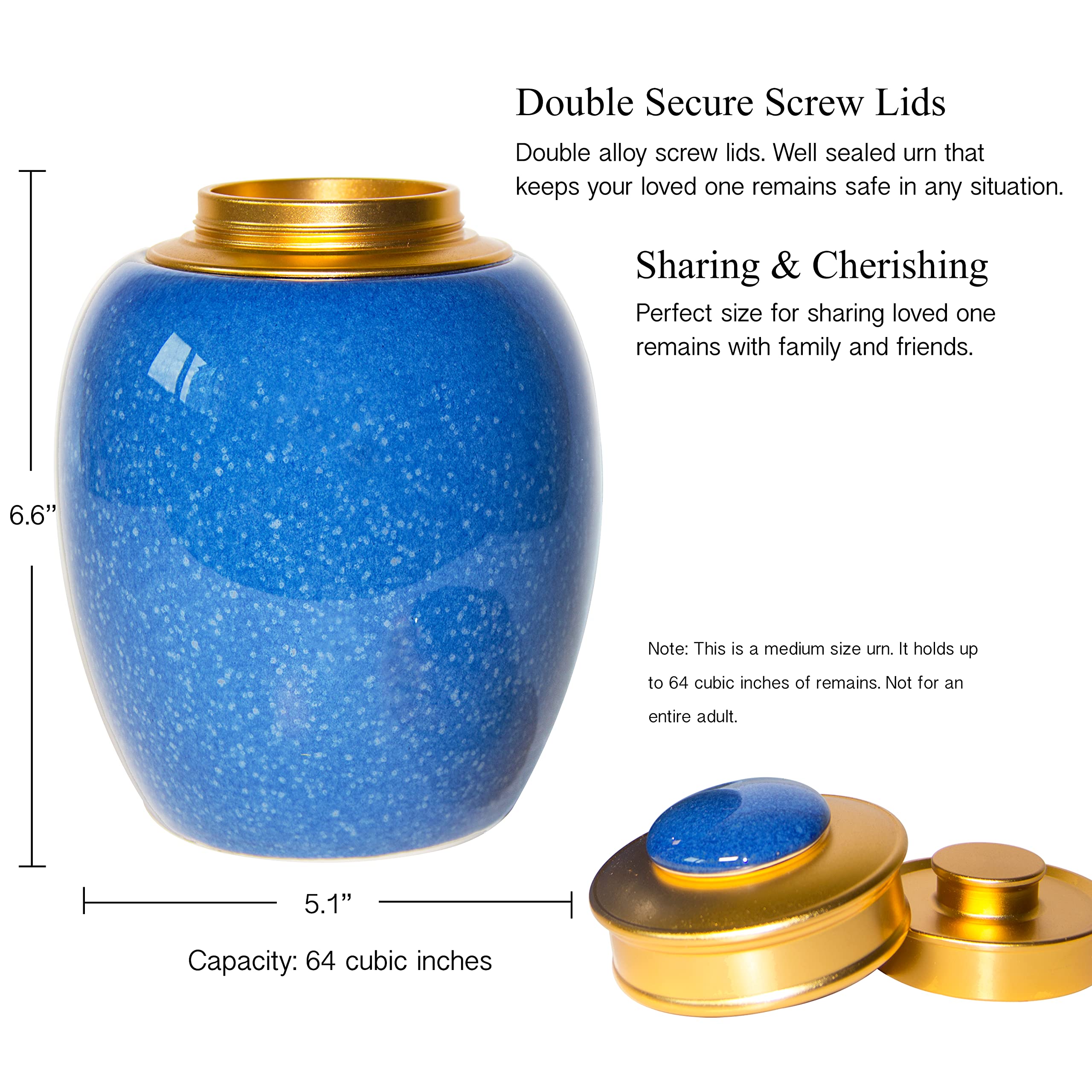 Medium Urns for Human Ashes - Ocean Blue Urns for Ashes Adult Male ...