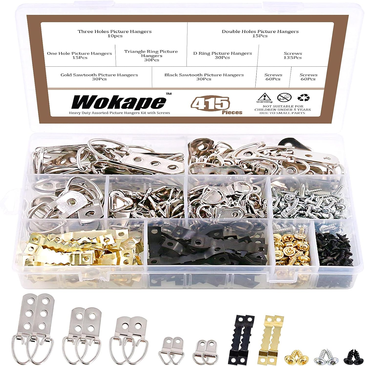 Wokape 415Pcs Picture Hangers Kit with Screws, Heavy Duty Assorted ...