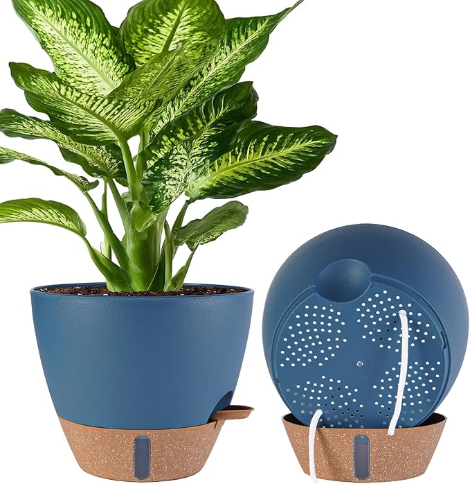 Amazon.com: 2 Pack 10 inch Plant Pots, Plastic Self Watering Planters ...