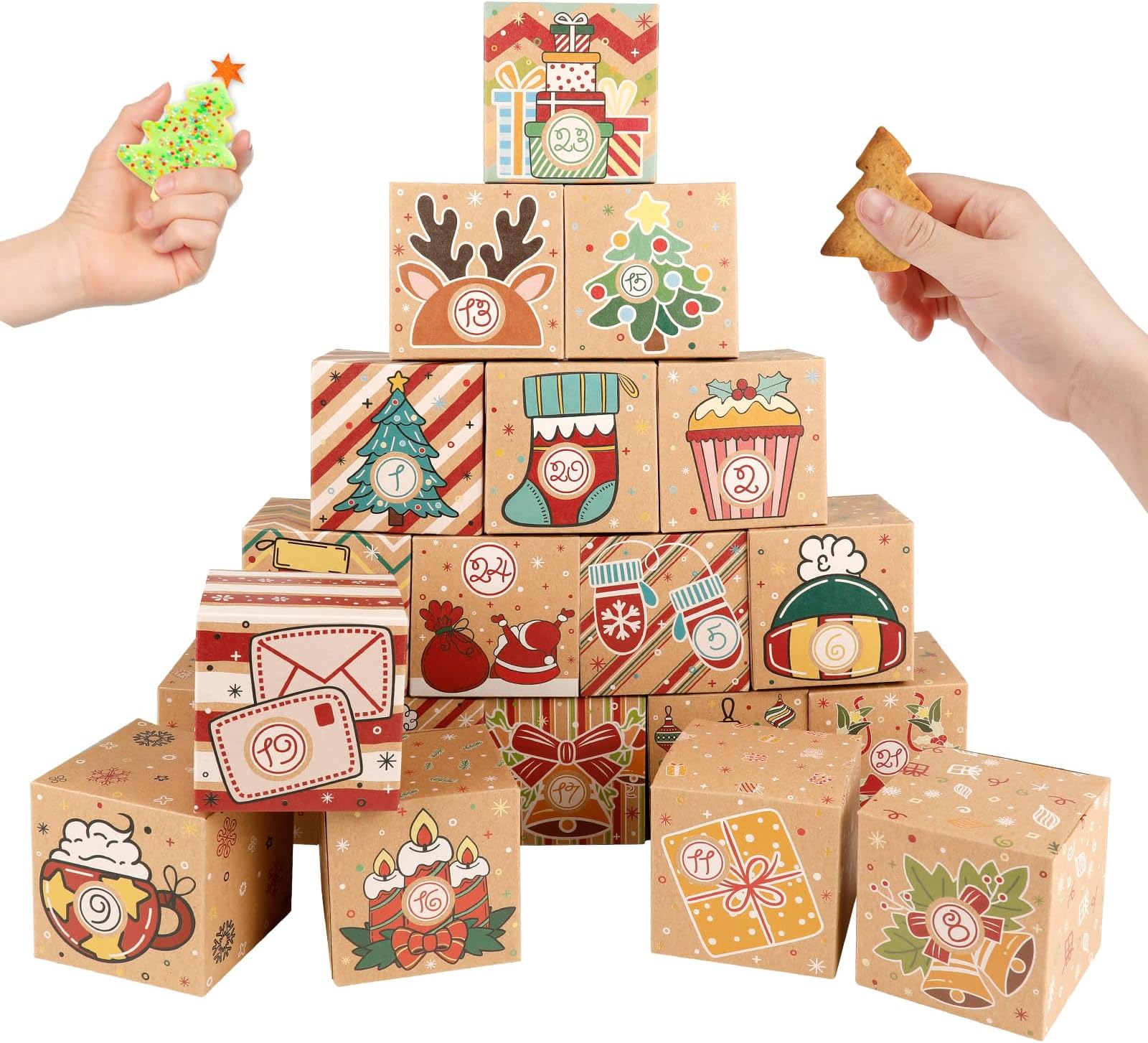 Amazon.com: Kesoto Empty Advent Calendar Boxes, 24 Printed Cardboard ...
