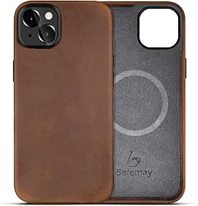 Amazon.com: Belemay Compatible with iPhone 15 Leather Case Magsafe - Top Grain Vintage Crazy ...