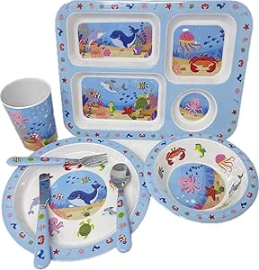 Sea Life Dinner Set 5 Piece Kids Dinner Set Tableware Lunch Reusable ...
