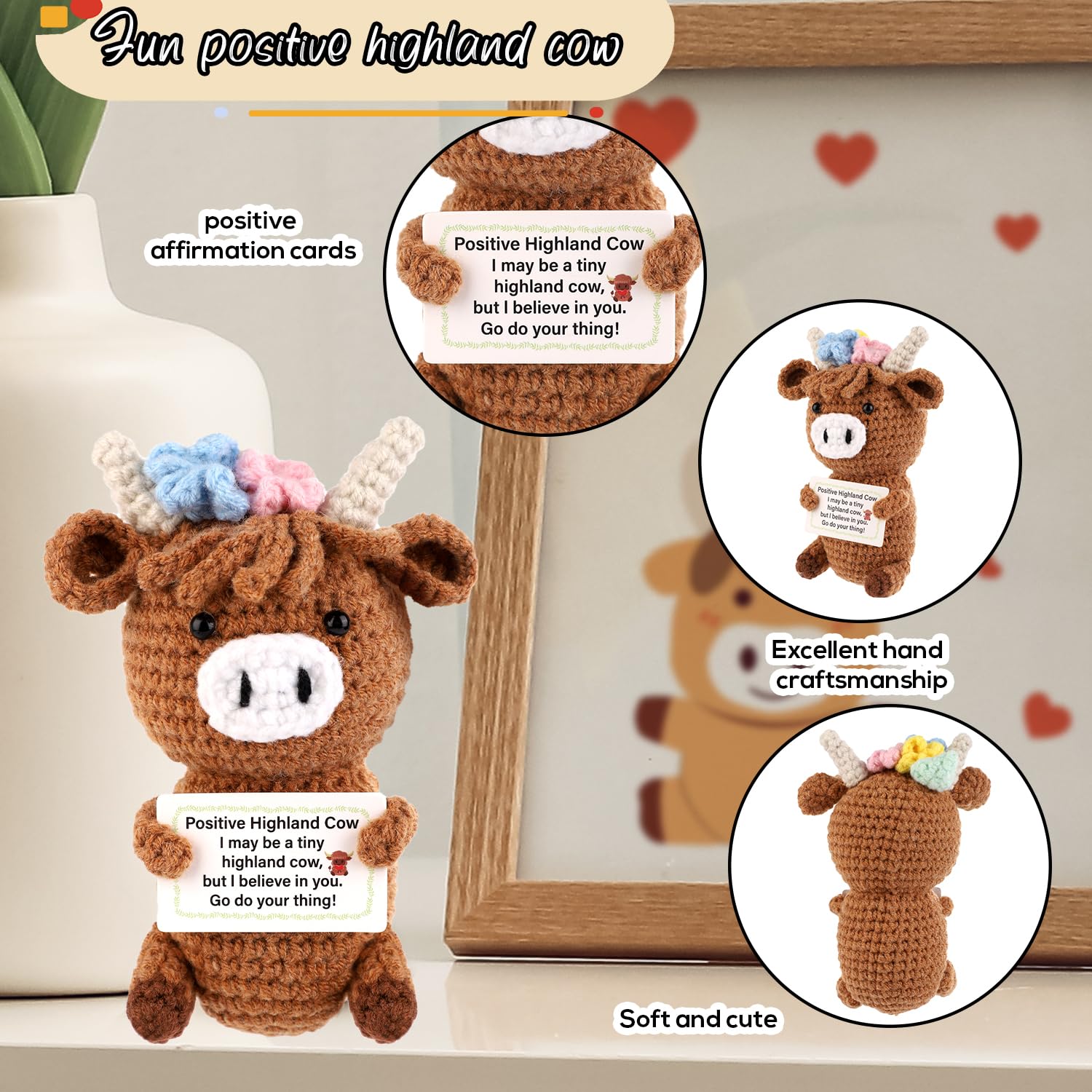lasuroa Positive Highland Cow, Crochet Highland Cow Positive Animal ...