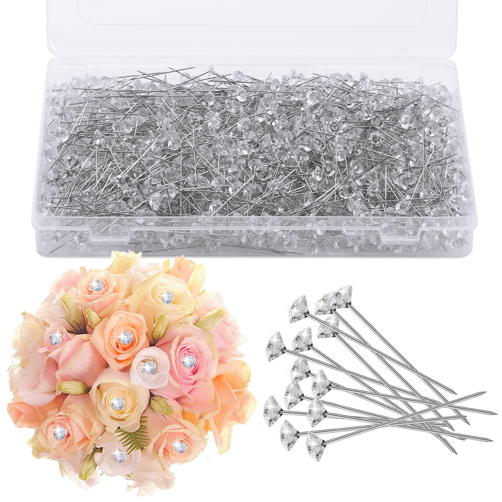 Amazon.com: Zxiixz 1000 Pcs Diamond Boutonniere Pins, 2 Inch Flower ...