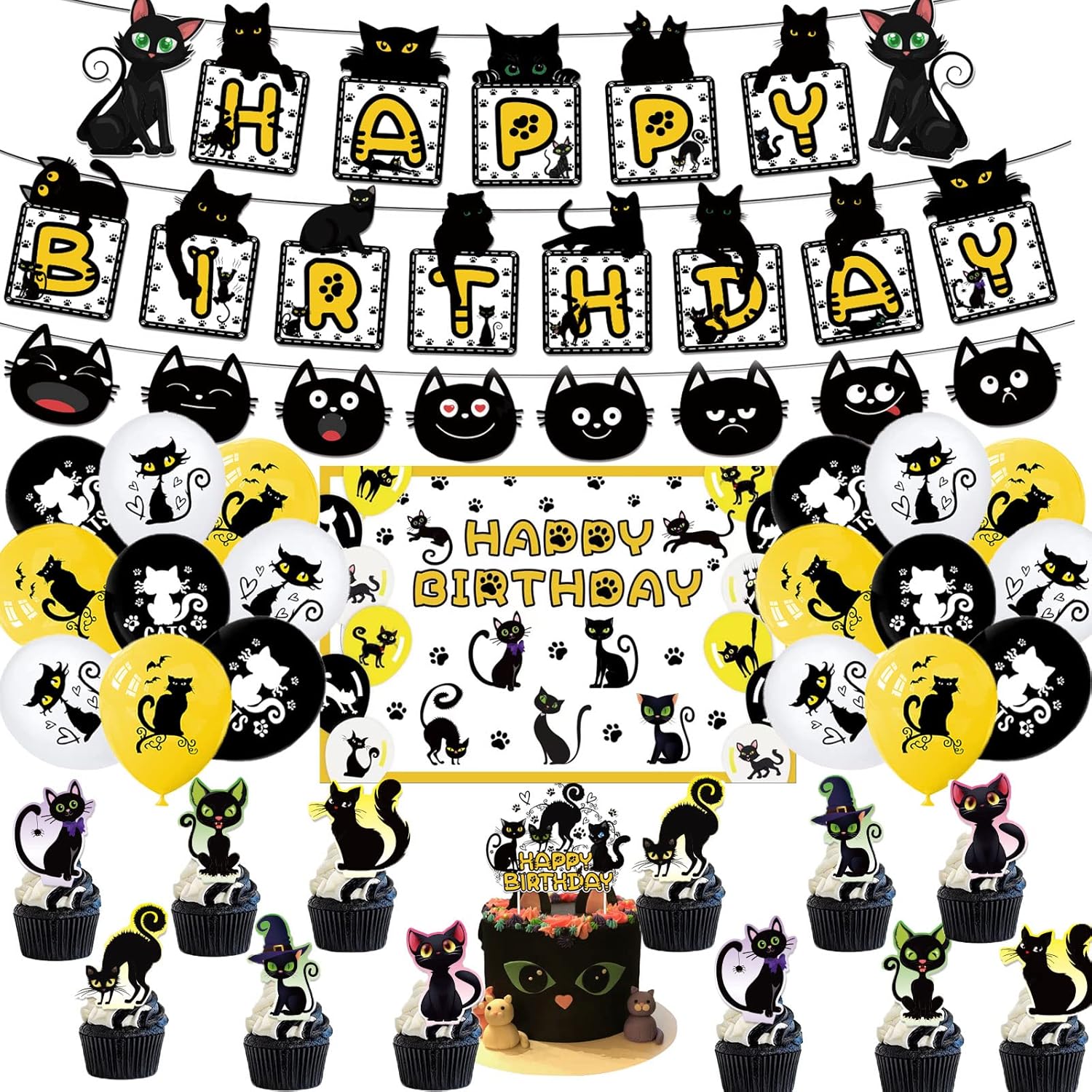 Black Cat Birthday Party Supplies Cat Themed Party Decoration Set ...