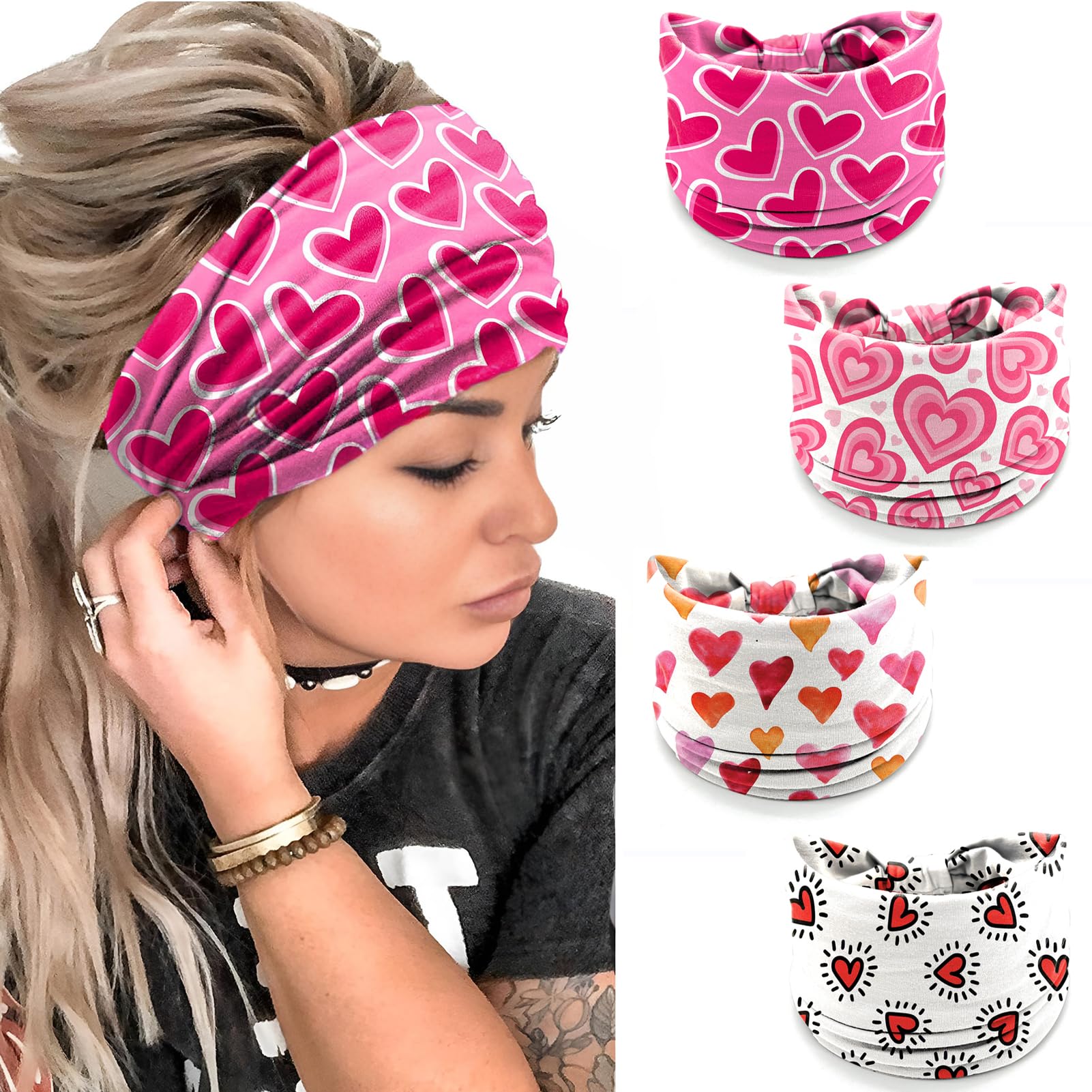 Amazon.com : 4 Pcs Valentine's Day Headbands for Women, Pink Wide ...