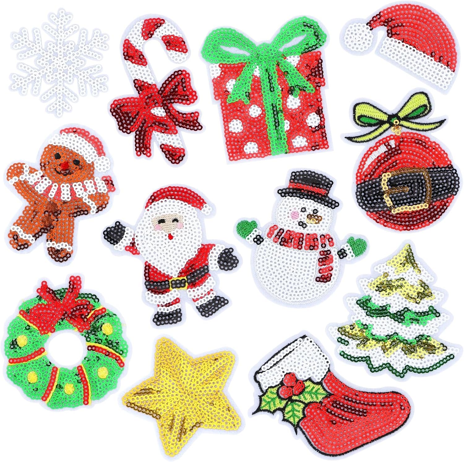 Amazon.com: 12pcs Christmas Iron on Patches Sequins Xmas Embroidered ...