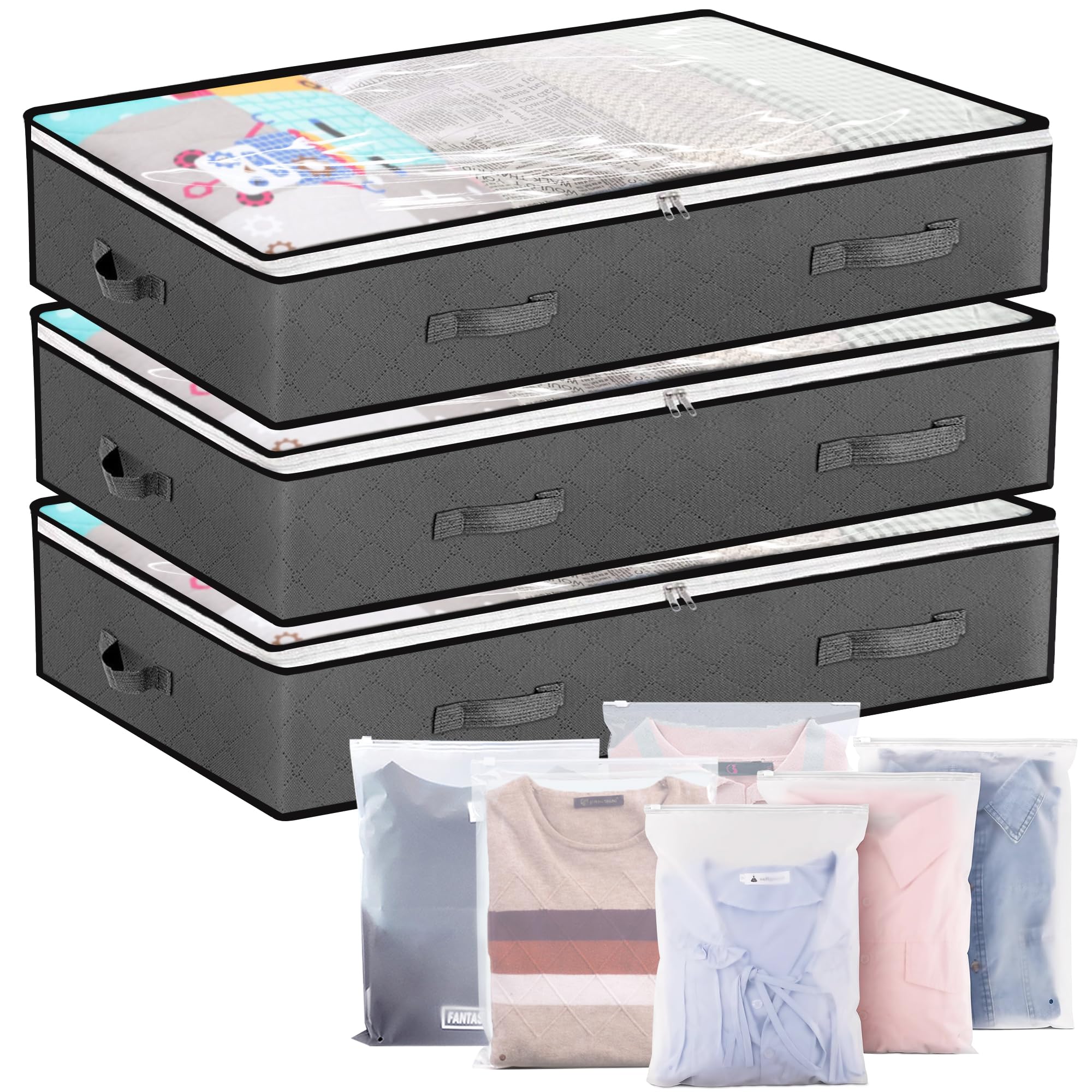 GUILY SECJA Underbed Storage Bag- 3Pack Large Under Bed Storage Box ...