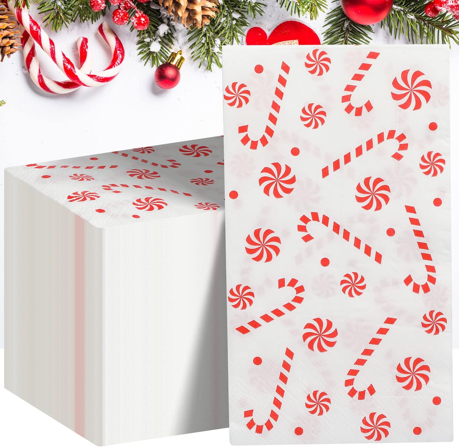 Amazon.com: 100Pcs Christmas Paper Napkins Peppermint Candy Disposable ...