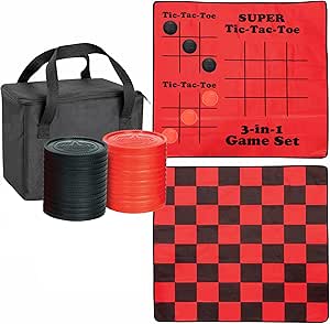 Amazon.com: Bundaloo Giant Checkers Board Game 3 in 1 Tic Tac Toe with ...
