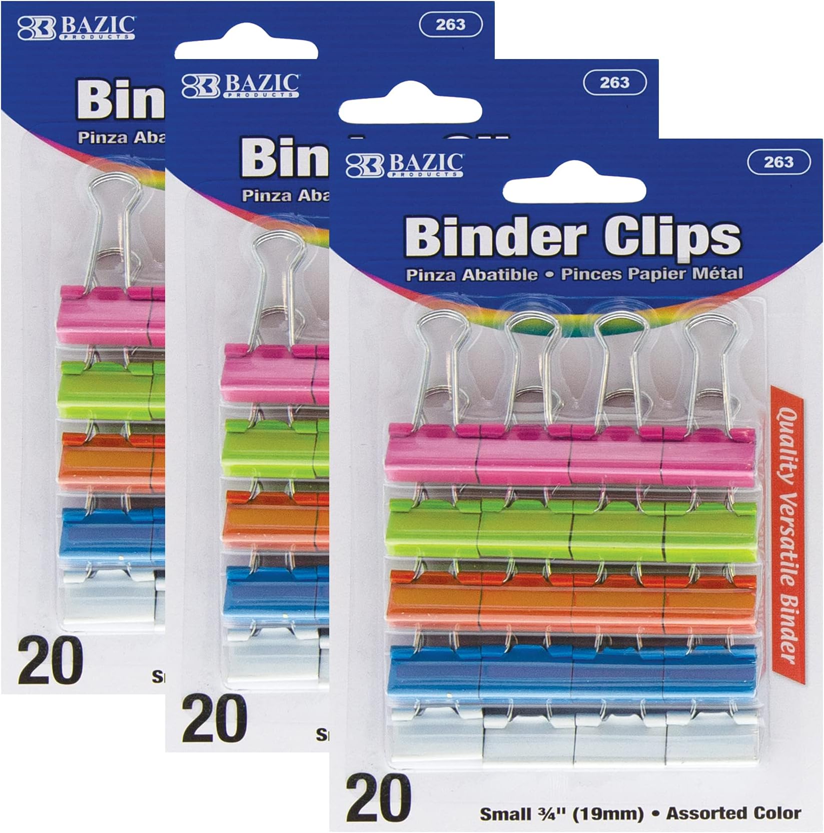 Amazon.com : BAZIC Binder Clips Small Assorted Color 3/4" (19mm), Paper ...