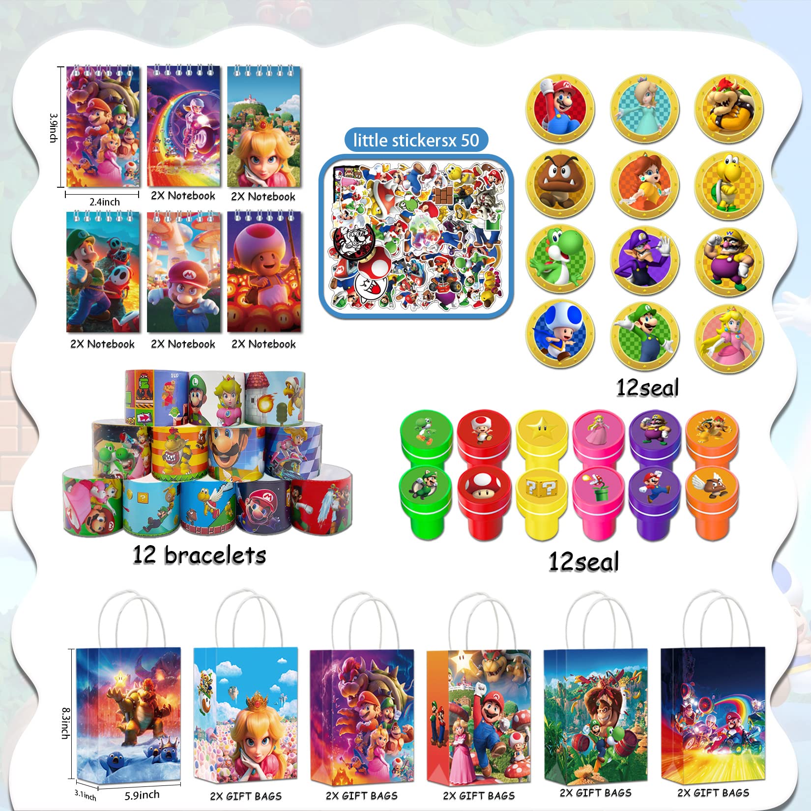 Mario Party Favors, 110 PCS Mario Party Supplies include Mario Gift ...