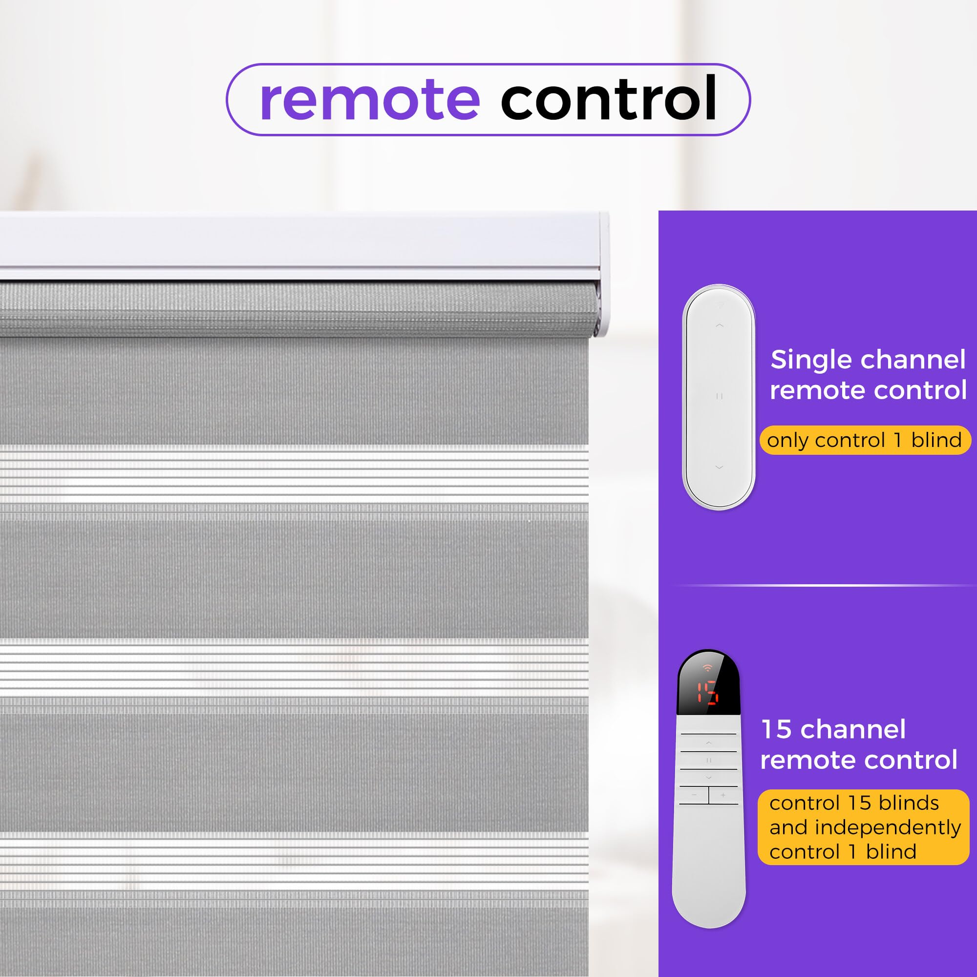 Allesin Motorized Zebra Blinds for Window with Remote, Compatible with Alexa, Smart Dual Layer ...