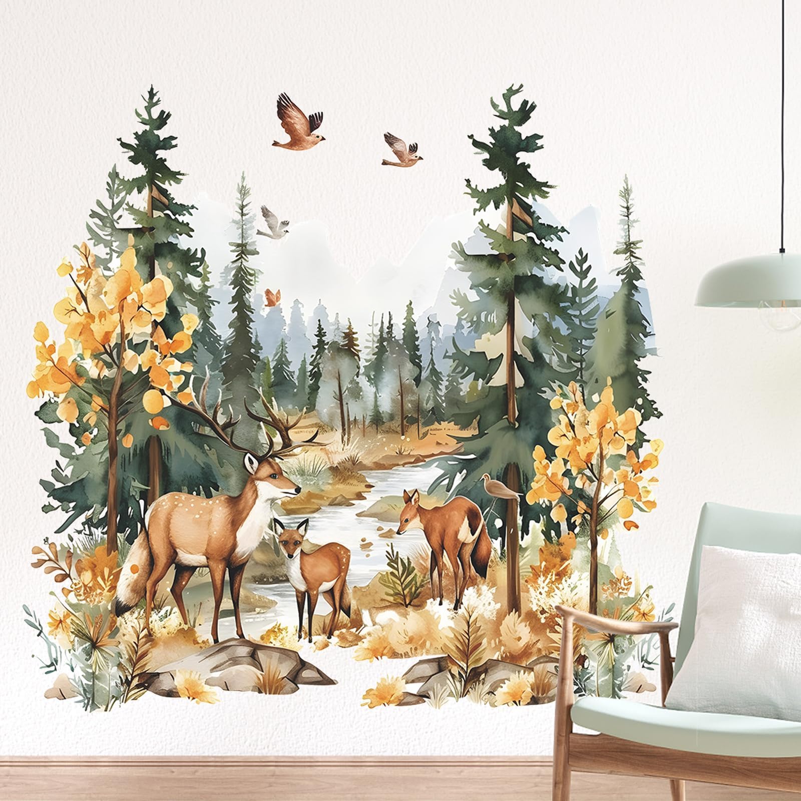 Amazon.com: Forest Woodland Animals Deer Wall Stickers Watercolor ...