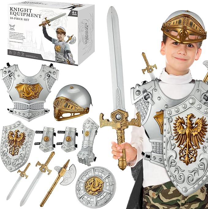 Amazon.com: 10 Pcs Knight Armor Set for Kids Medieval Knight Costume ...
