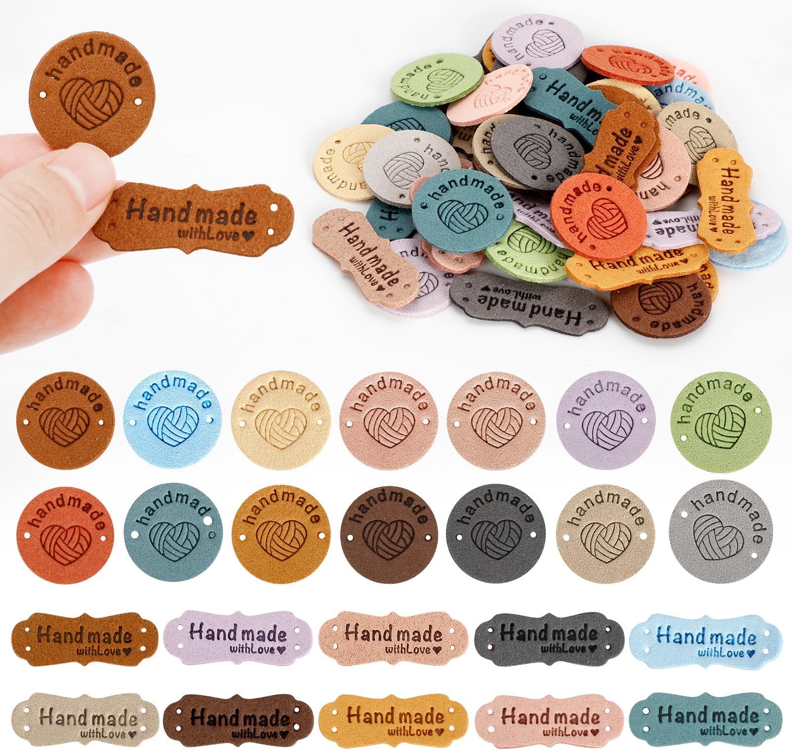 Amazon.com: 50 Pcs Handmade Sewing Labels Colorful Microfiber PU ...
