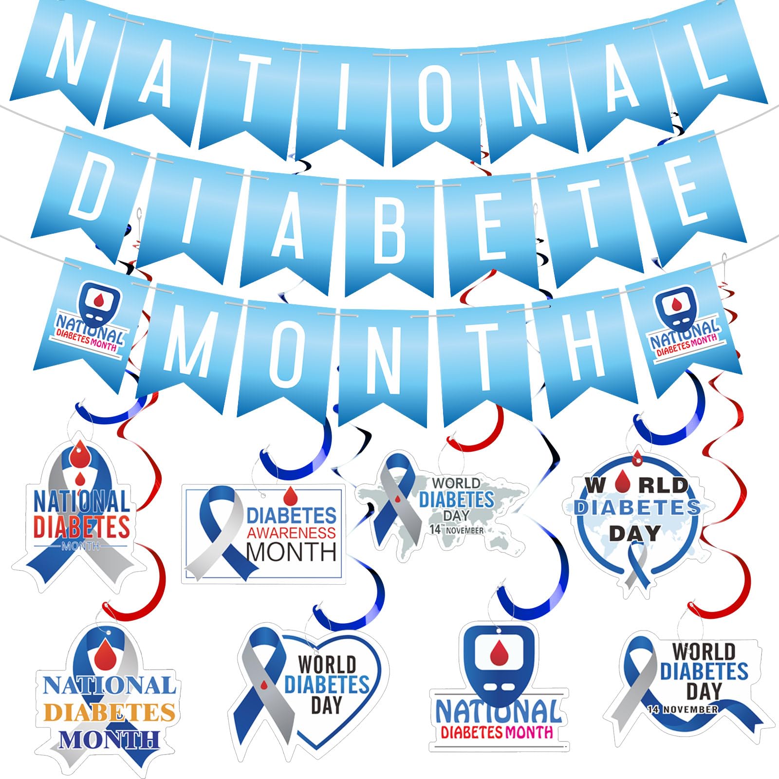 Amazon.com : Moinchore 35 Pcs Diabetes Awareness Banner Decorations ...