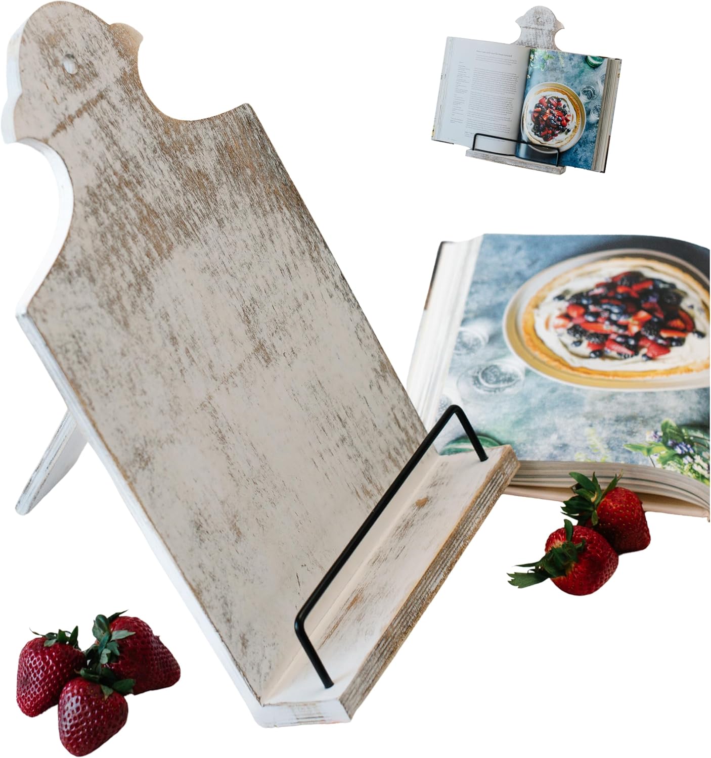 Amazon.com: Cookbook Stand w/Metal Rail-Wooden Adjustable Whitewashed ...