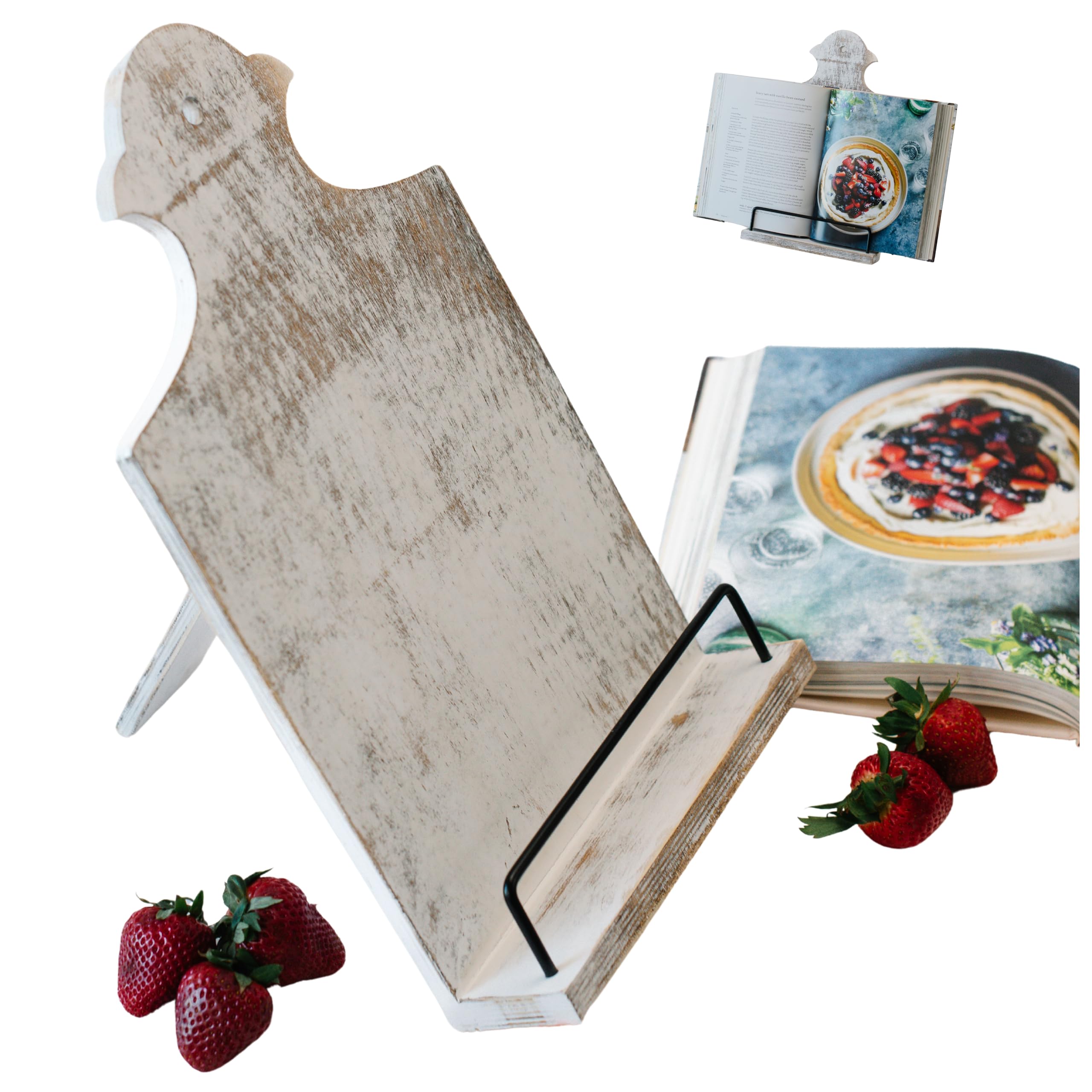 Amazon.com: Cookbook Stand w/Metal Rail-Wooden Adjustable Whitewashed ...