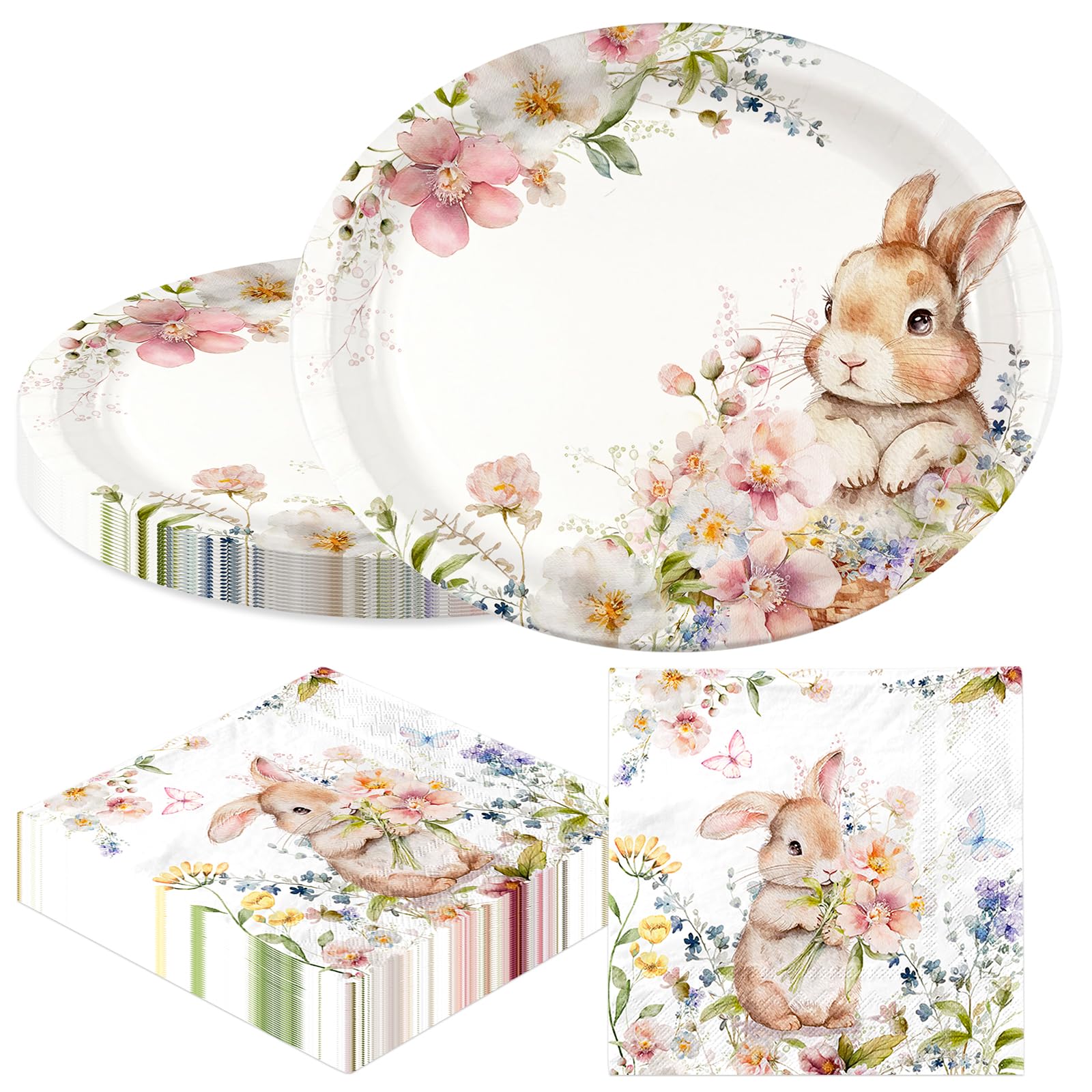 Amazon.com: 100Pcs Easter Plates, Easter Plates and Napkins includes ...