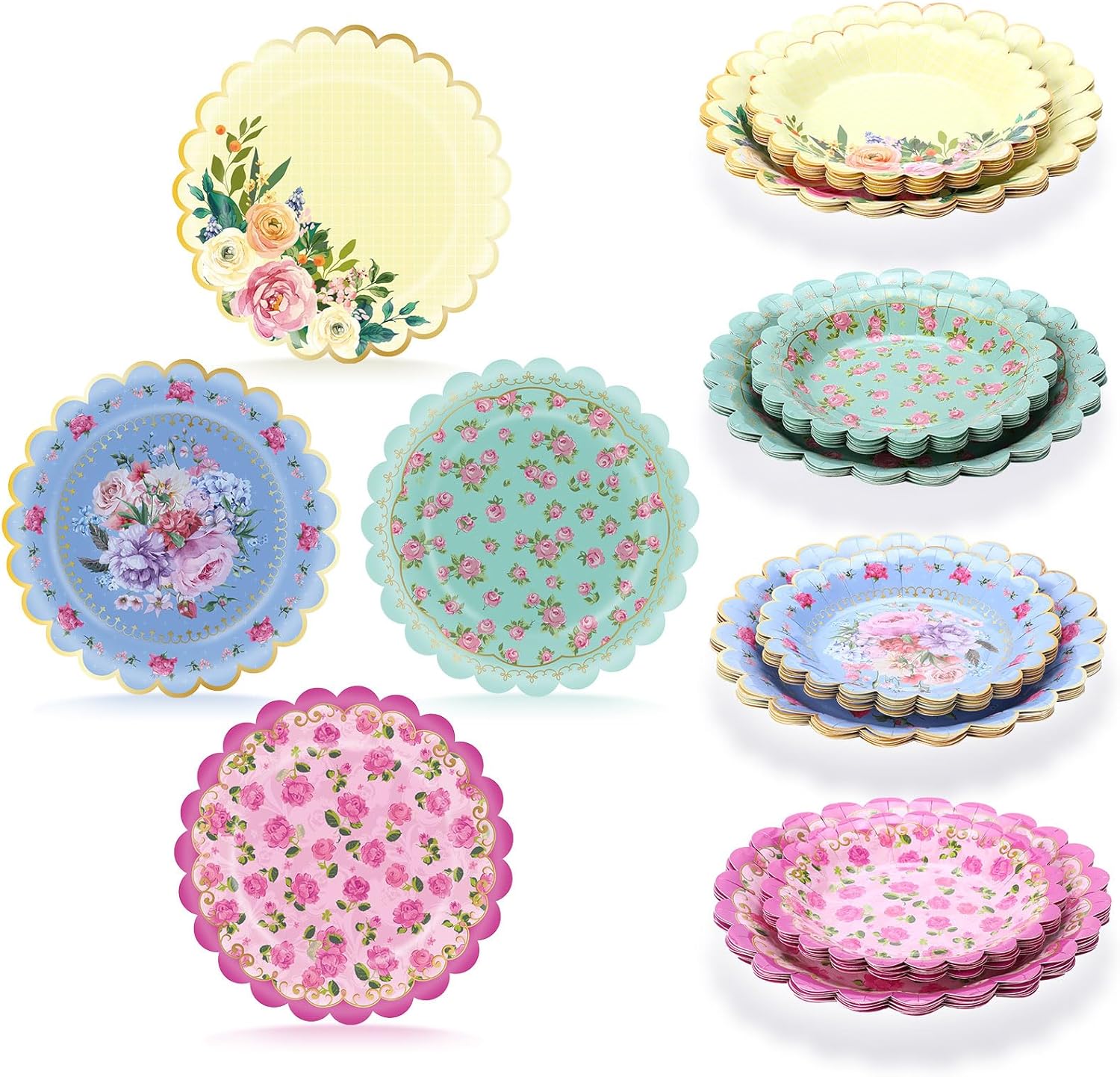 Amazon.com: Pasimy 64 Pcs Floral Tea Party Disposable Plates Vintage ...