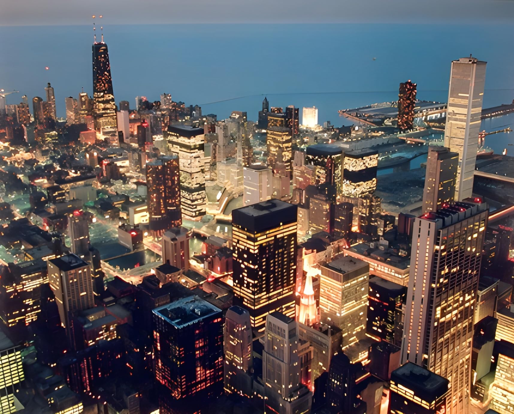 Amazon.com: Chicago Skyline Nightscape City William Wilson Wall Decor ...