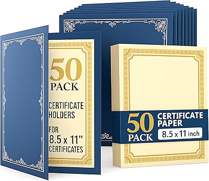 Amazon.com : Premium Certificate & Diploma Set: 50 Gold Foil 8.5x11 ...