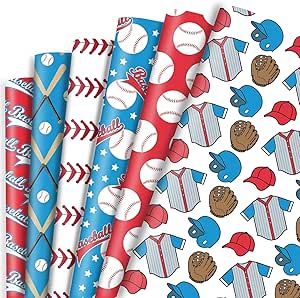 Amazon.com: Vnaeem Baseball Wrapping Paper - 6 Style Sport Gift Wrap ...