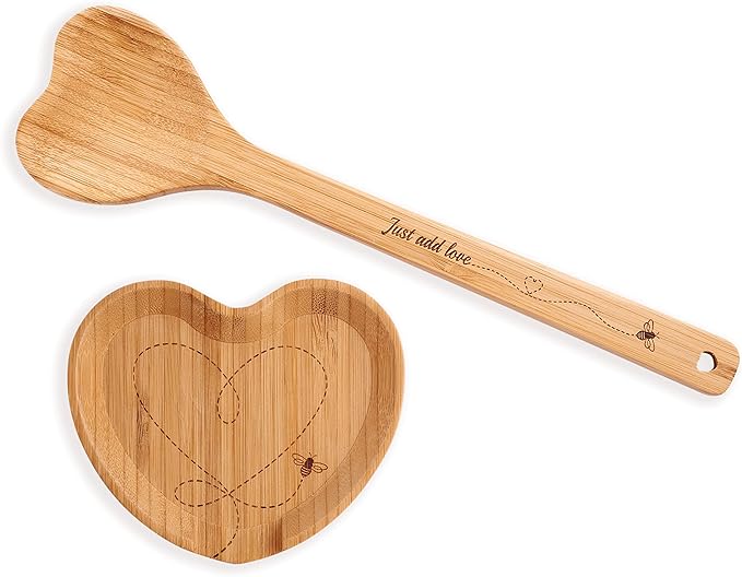 Amazon.com: Heart Shaped Bamboo Bee Spoon & Wooden Spoon Holder - Queen ...