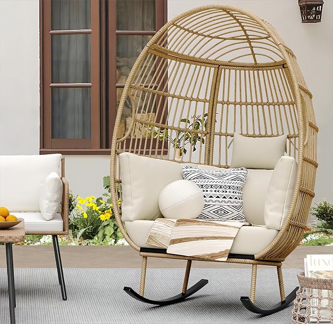 Amazon.com : YITAHOME Outdoor Rocking Egg Chair, Wicker Patio Rocking ...