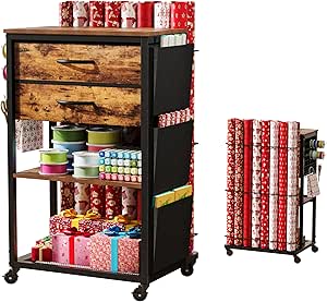 Amazon.com: NinPeen Wrapping Paper Storage Cart with 2 Fabric Drawers ...