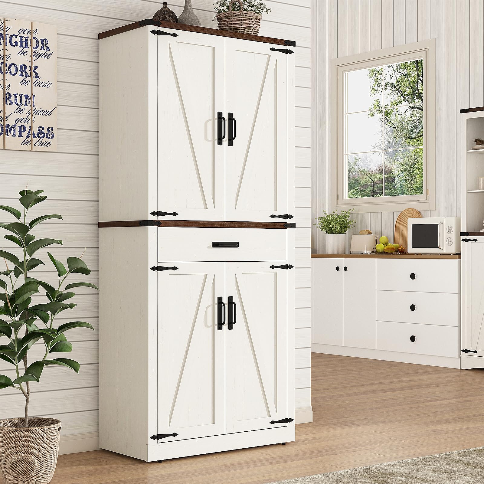 Amazon.com: Hlivelood 72" Tall Farmhouse Kitchen Pantry Cabinet with ...