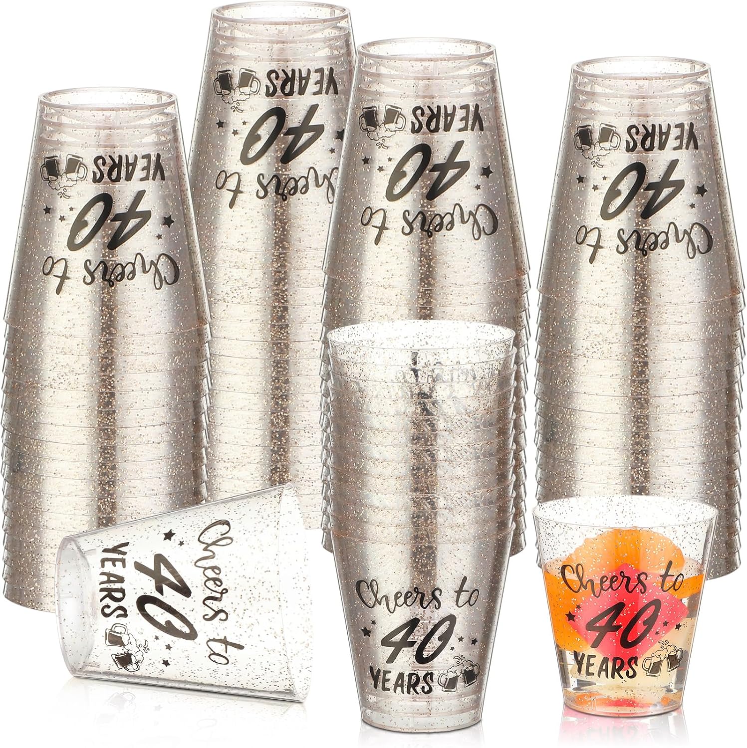 Amazon.com: Hushee 120 Pcs Cheers to 40 Years Plastic Shot Glasses 2 oz ...