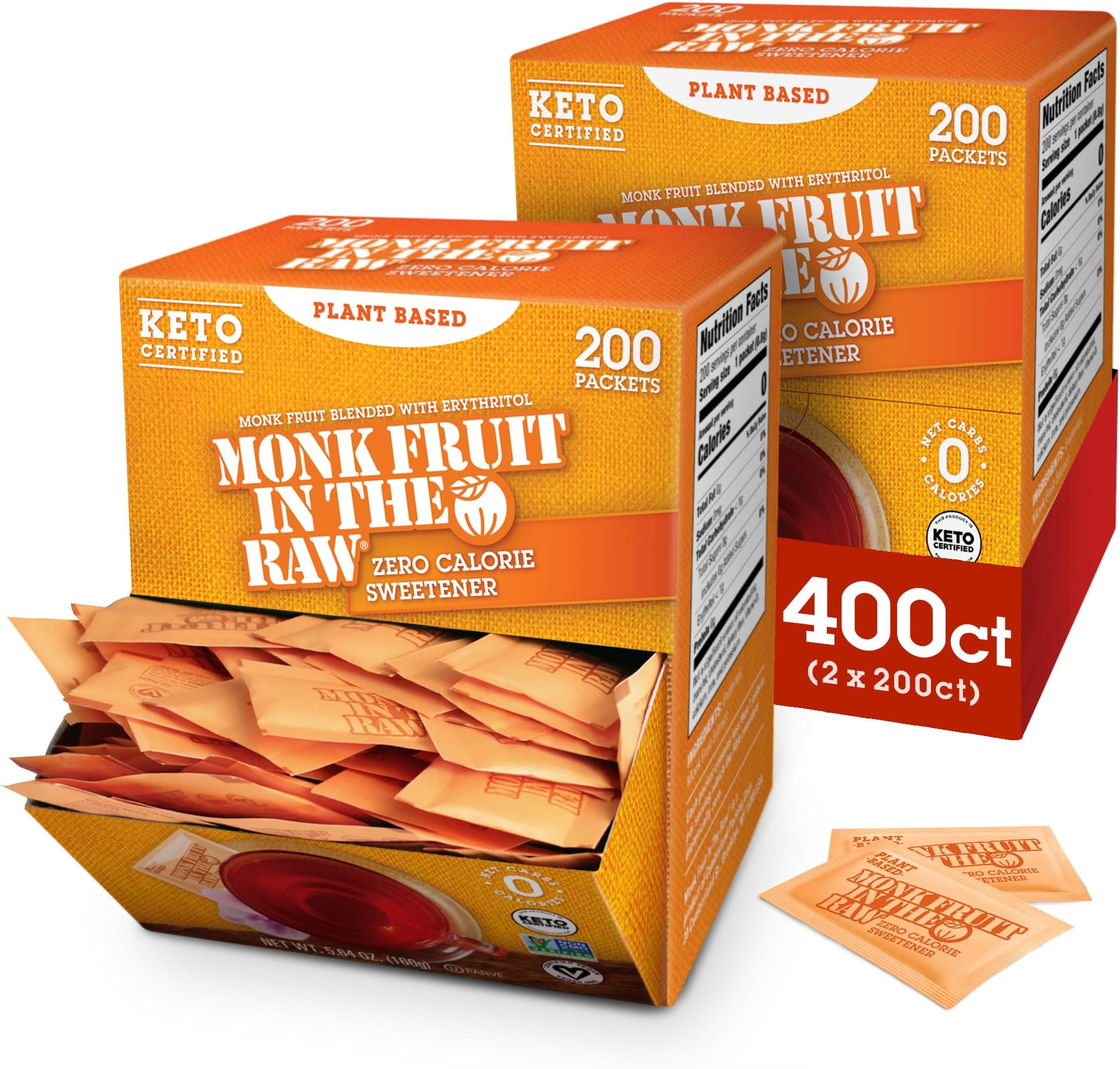 Amazon.com : MONK FRUIT IN THE RAW, 200 count Packets, Pack of 2, Natural Monk Fruit Sweetener w ...