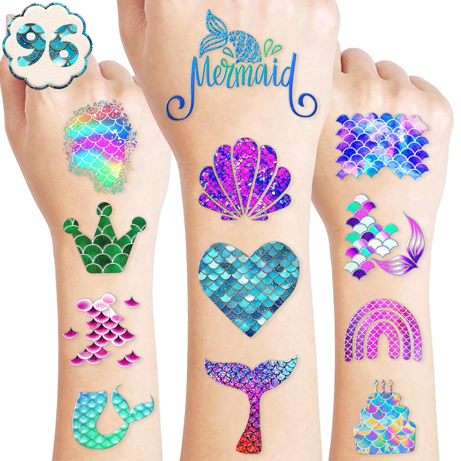 Amazon.com : Generic Mermaid Scale Temporary Tattoos Stickers Mermaid ...