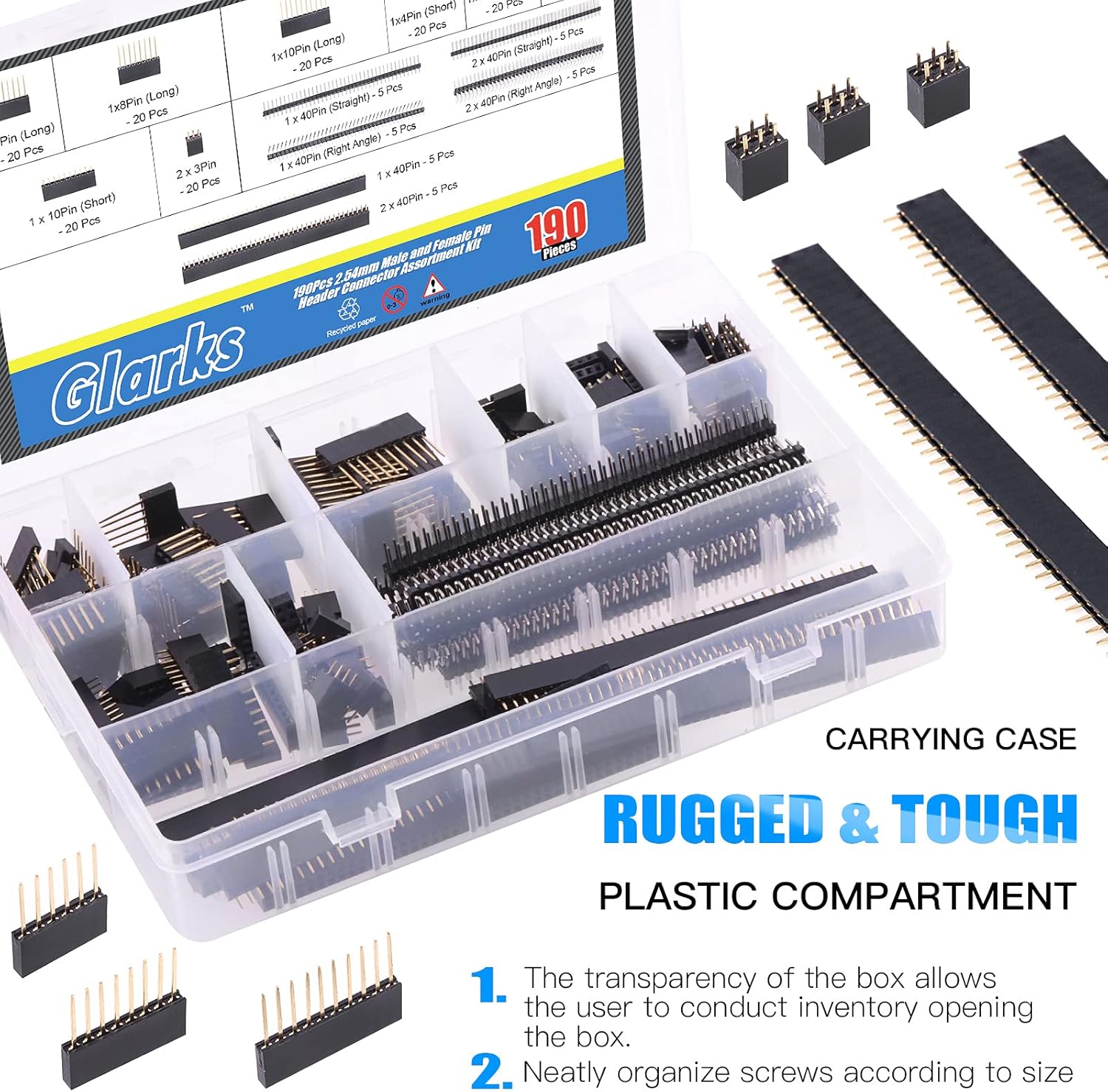 Glarks 190Pcs 2.54mm Male and Female Pin Header Connector Assortment ...