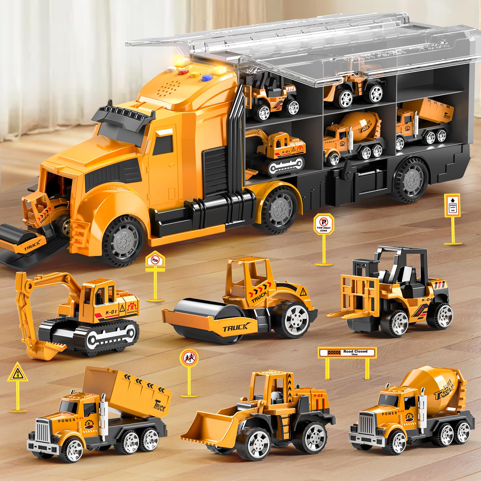 Amazon.com: NIPLOOOW Construction Trucks Toy Set with Play Mat, Carrier ...