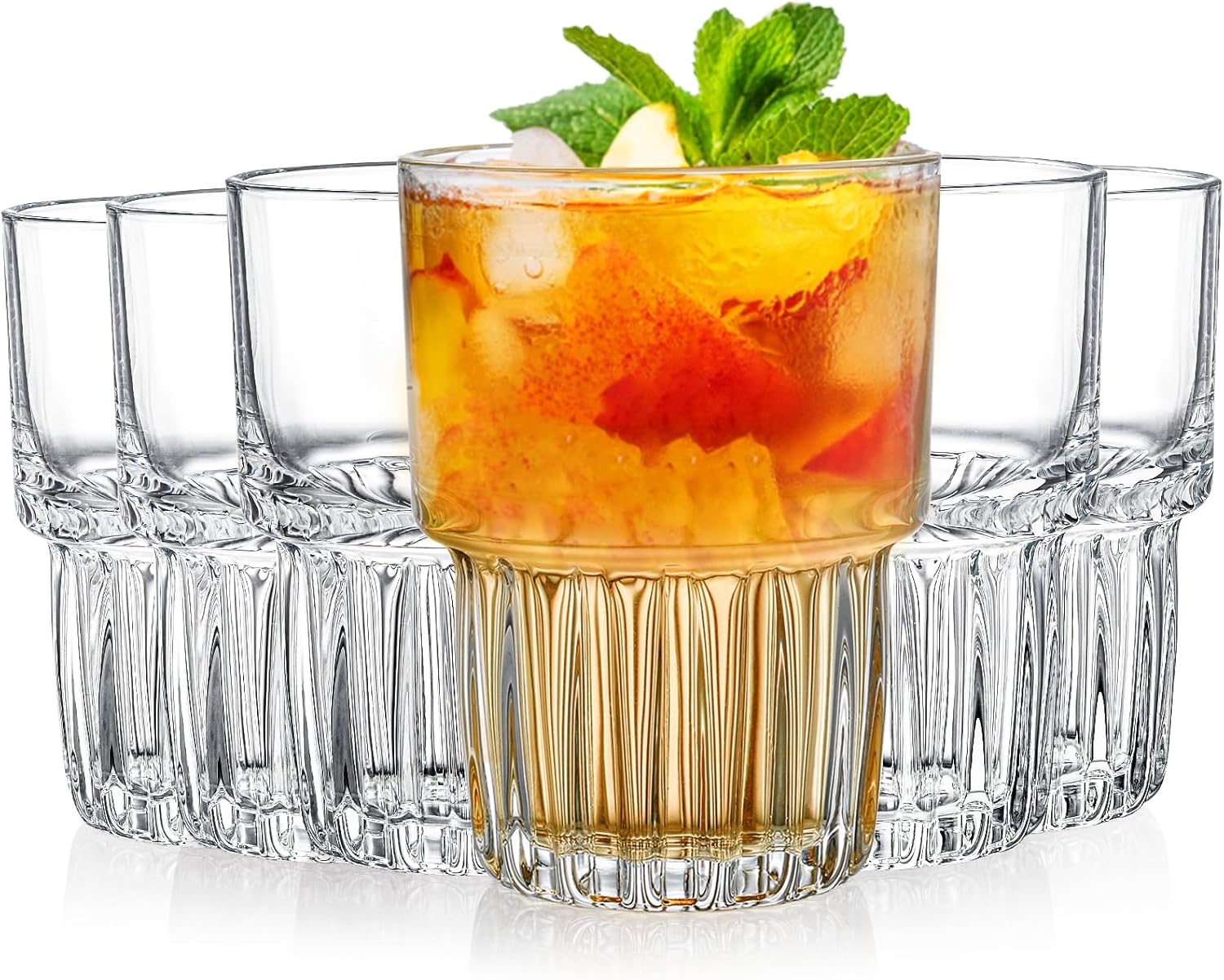 Amazon.com | DEAYOU 6 Pack Drinking Glasses Set, 11 OZ Clear Striped ...