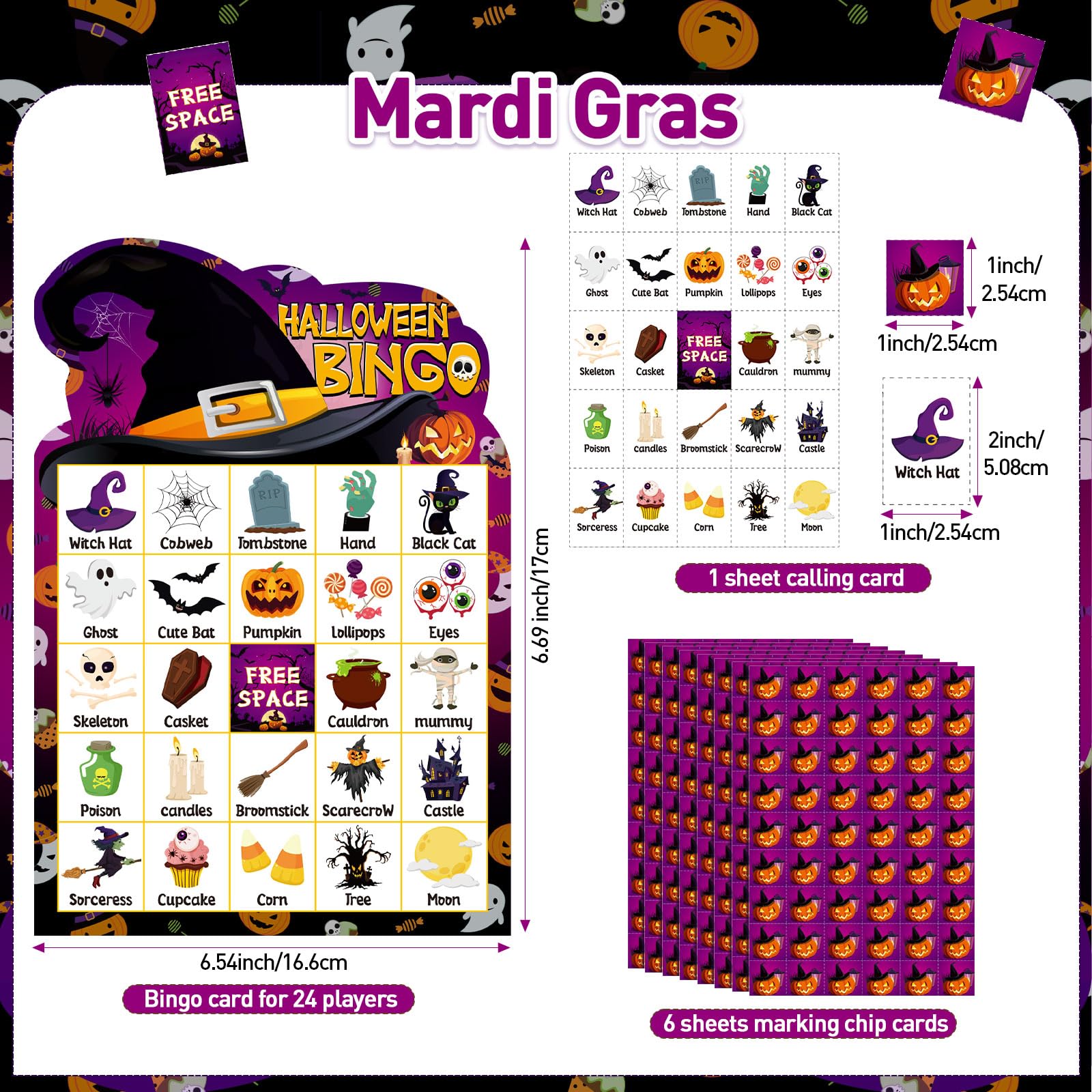 Snapklik.com : Halloween Bingo Set Witch Hat Bingo Cards For 24 Players ...