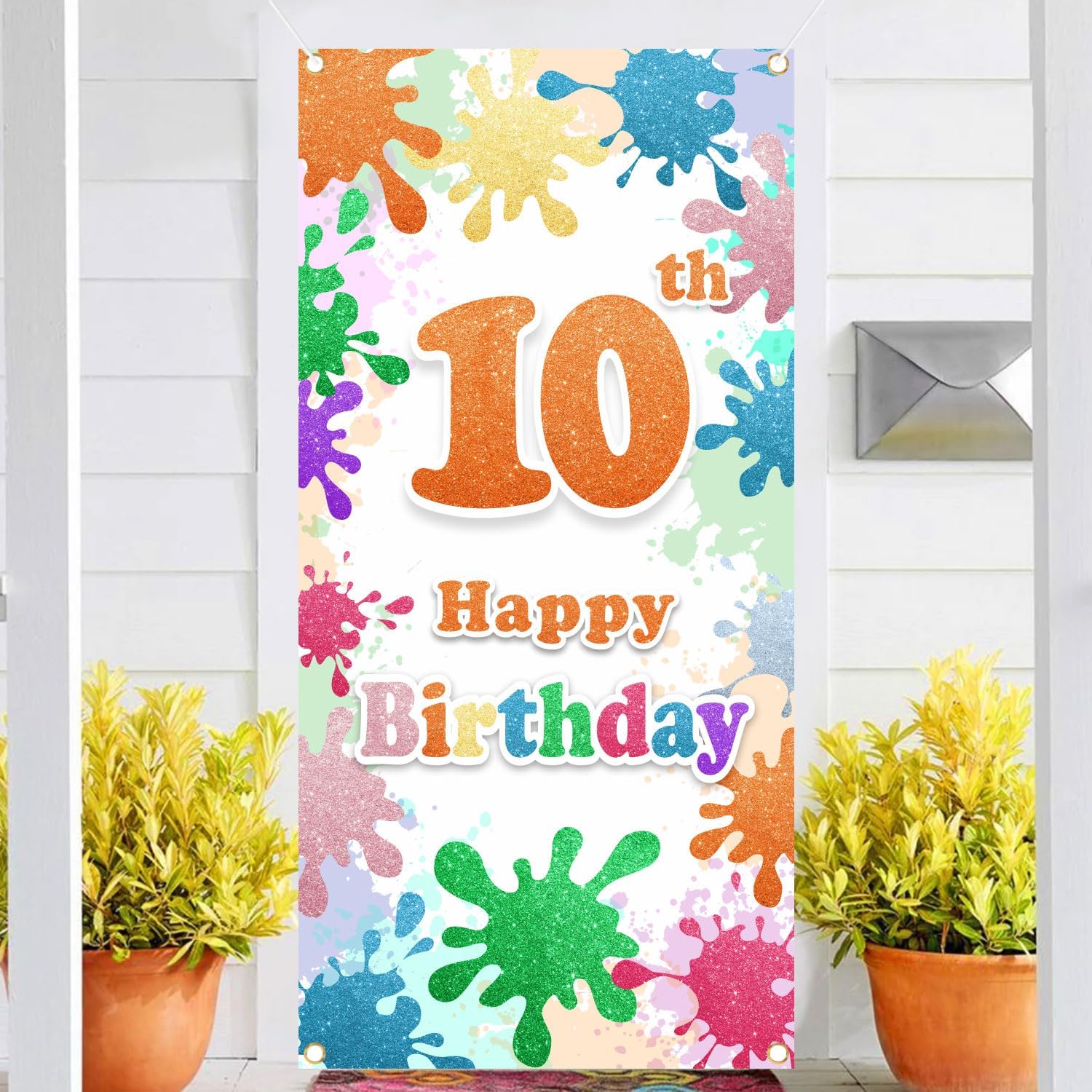 Amazon.com: Art Paint Splash Happy 10th Birthday Backdrop Banner ...
